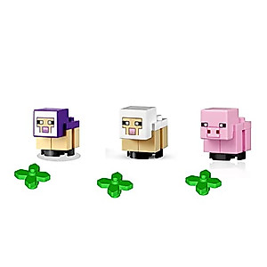 LEGO Minifigure Minecraft Animal Combo - Baby Cow, Baby Mooshroom Cow, and Baby Pig (with Minecraft Plants)