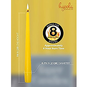 Hyoola Tall Taper Candles - 10 Inch Yellow Unscented Dripless Taper Candles - 8 Hour Burn Time - 12 Pack
