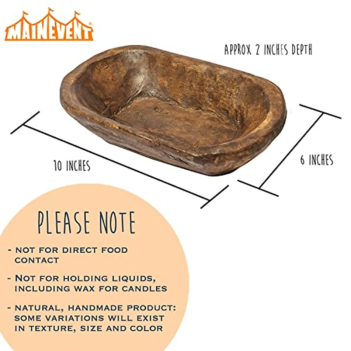 MAINEVENT Decorative Bowl Home Decor 10 Inch, Wooden Dough Bowl Decor, Wooden Bowl Decor, Wood Bowl Dining Room, Table Centerpiece Decor Bowl, Wood Bowl Decorative Wood Dough Bowl Centerpiece Bowl