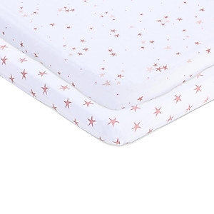 Ely's & Co. Bassinet Sheet 100% Jersey Cotton 2 Pack for Baby Girl-Dusty Rose and Mauve Pink Stars