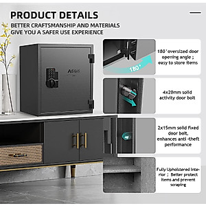 AEGIS Fireproof Safe, Safes for Home, 2.6 Cubic Feet Fire Safe Box with Digital Electronic Lock Keypad Romovable Shelf for Money Documents Jewelry Office