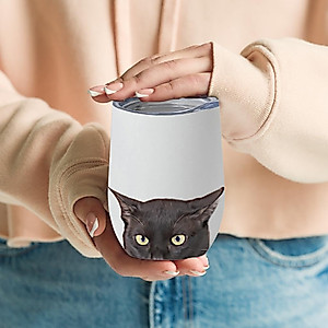 Funny Curious Black Burmese Cat Peeking Look Out Wine Tumbler 12oz Stainless Steel Vacuum Insulated Cup With Lid - Gifts for Cat Lovers
