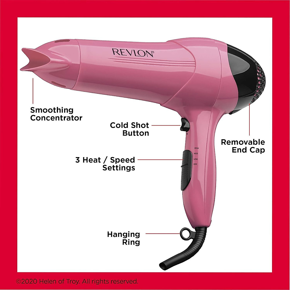 Revlon 1875W Lightweight Hair Dryer | For Easy Smooth Styling (Pink)