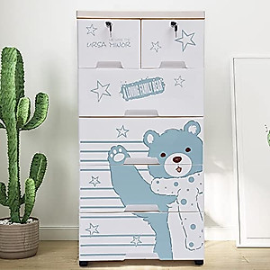 TouSuaRSi 5 Layers Plastic Storage Cabinet with Drawers & Lock, Cabinet Storage Closet Drawers Organizer for Clothes, Bedroom, 19.69 * 13.78 * 40.16in (6 Drawers, Pattern: Polar Bear)
