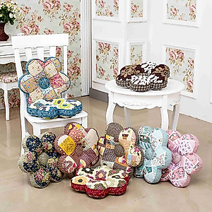 vctops Flower Shaped Chair Pad Farmhouse Floral Print Chair Seat Cushion Pad Soft Comfy Cotton Cushion Pillow (1132 Red, 16"x16")