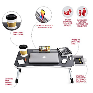 Lap Desk, Foldable Desk Bed Tray, Standing Desk, Laptop Desk, TV Tray Tables for Eating, Bed Table, Bed Desk, Breakfast Tray, Laptop Stand for Bed and Couch, Portable Desk for Dinner, Reading, (Gray)