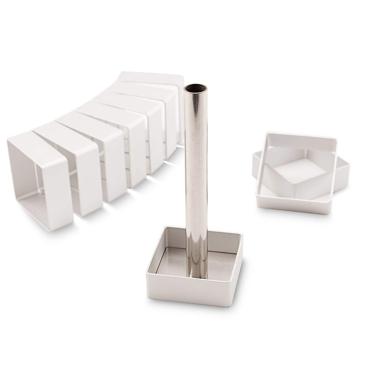 Prettyard Square Shape Aluminium Alloy Pineapple Cake Mold (Small Cake Mold) with Stainless Steel Pusher & Lifter Press Set DIY Dessert Molds Cookie Cutter (10xMolds+1xPress)