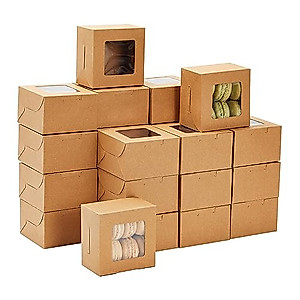 50 Pack 4x4x2 Dessert Boxes with Window, Bulk Bakery Containers for Cookies, Mini Pies, Cupcakes (Kraft Paper)