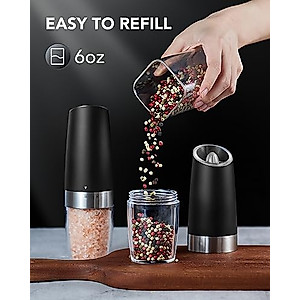 FORLIM Gravity Electric Salt and Pepper Grinder Set, Automatic Pepper Grinder Shakers Mill, Upgraded Batteries Powered Adjustable Coarseness with LED, One Hand Operation Perfect for Kitchen