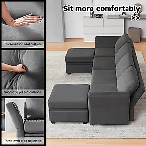 WETRUE Modular Sectional Sofa, Convertible U Shaped Sofa Couch with Storage, High Supportive & Soft Sponges, 6 Seat Modular Sectionals Sofa Couch with Chaise for Living Room, Dark Grey