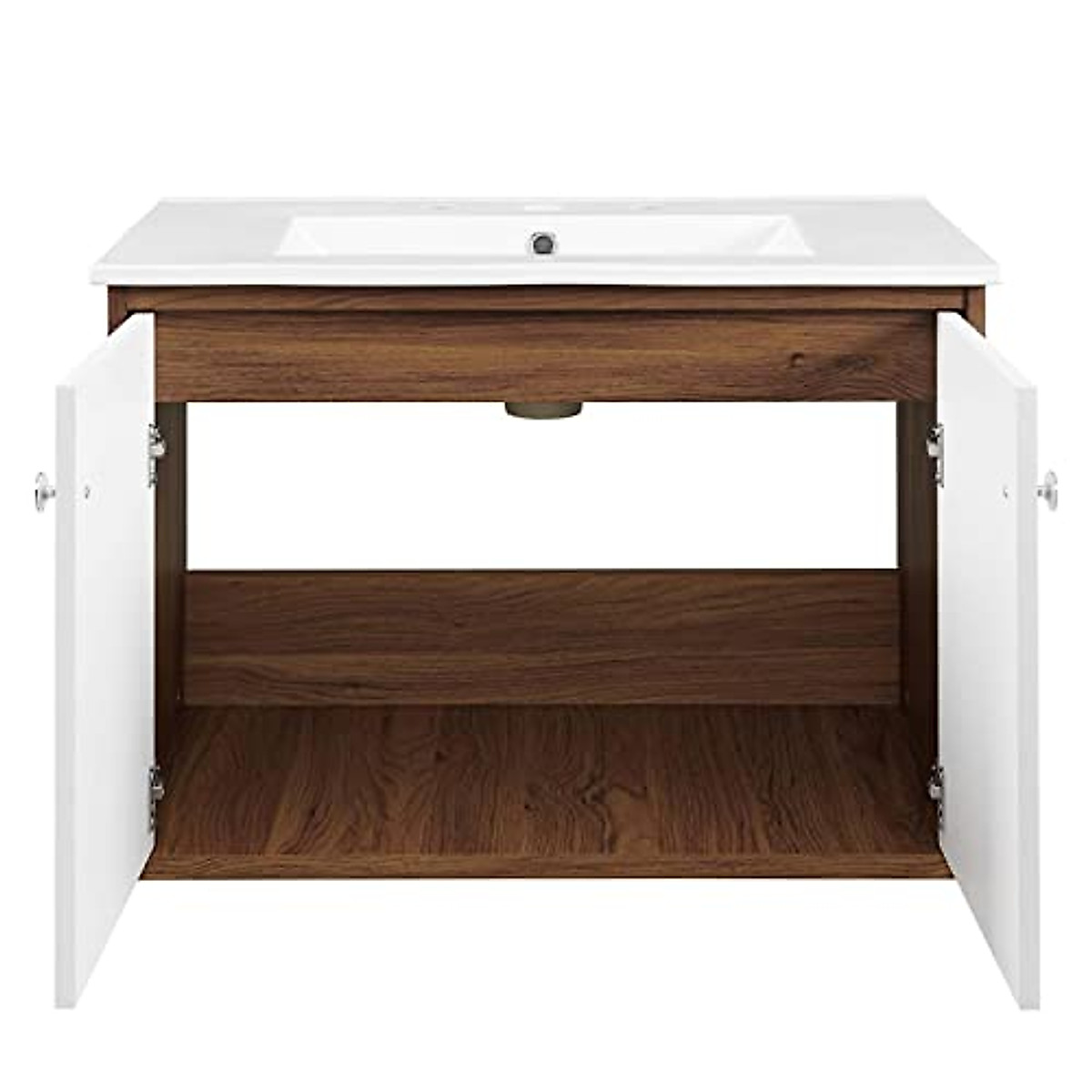 Modway Transmit Wall-Mount, 30" Bathroom Vanity, Walnut White