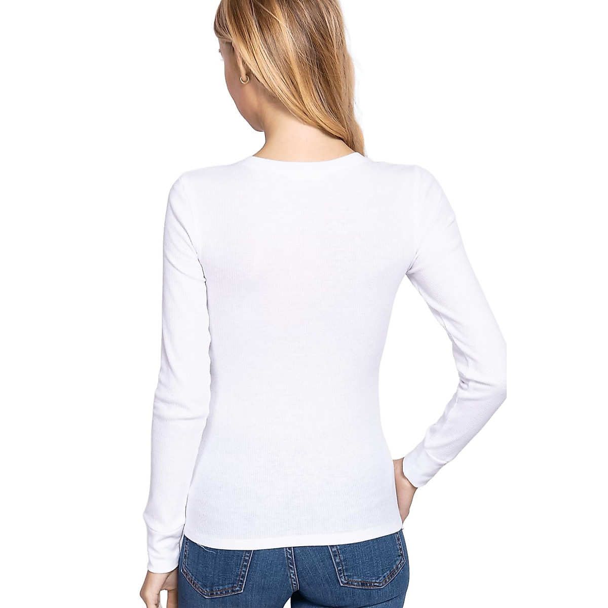 Women's Lightweight Long Sleeve V Neck Thermal Underwear Top Sweater Sweatshirt in White - S