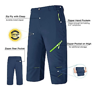 BIYLACLESEN Quick Dry Pants Men Hiking Pants Men Three-Quarter Pants Camping Pants 3/4 Shorts Men Work Pants for Men Fishing Pants for Men Cargo Long Shorts