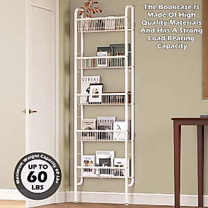 COVAODQ Narrow Bookshelves Behind The Door for Kids,Wall Mount 5 Tiers Narrow Bookshelf Book Shelf for Bedroom, Living Room Schools