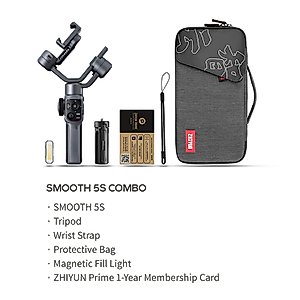 Zhiyun Smooth 5S Phone Gimbal, 3-Axis Smartphone Stabilizer with Built-in and Magnetic Fill Light, AI Face Tracking for iPhone and Android, YouTube TikTok Video, Gray Combo