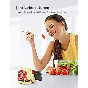 AhfuLife Elephant Pencil Holder with Phone Stand, Resin Carving Elephant Gifts for Women, Multifunctional Pen Pot Office Desk Decoration Stationery Supplies Organizer