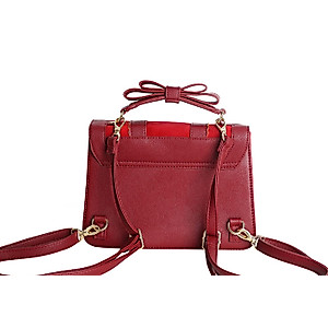 Cutemoria Women's Lolita Handbag Messenger Bag Japanese Cute Bowknot Ribbon Crossbody Bag Purse Vintage PU Leather Shoulder bag (Red)