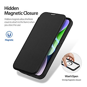 Algasan DUX DUCIS Strong Magnetic Wireless Charging Wallet Case for iPhone 14 Plus Compatible with Magsafe,360 ° Full Protection Flip Cover with Cards-Cash Slots Clear Back Cover Shell