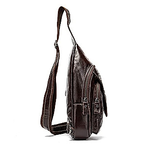 NIUCUNZH Handmade Genuine Leather Crossbody Sling Bag Crocodile Embossing Chest Bag Waterproof Shoulder Bag Coffee