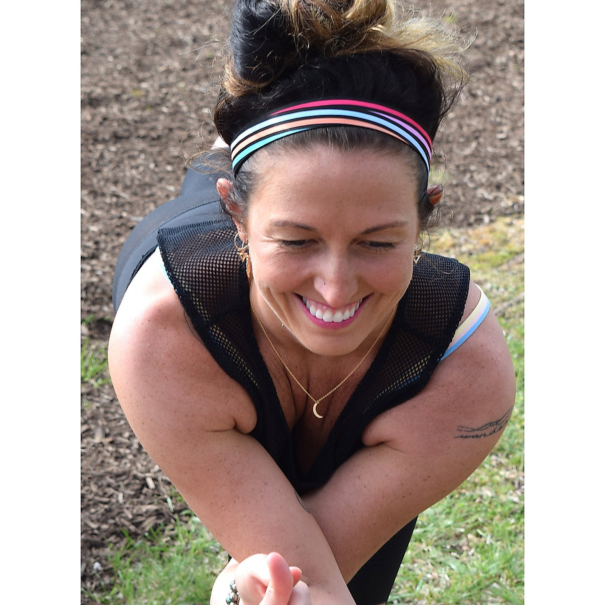 Sweaty Bands Womens Girls Headband - Non-Slip Velvet-Lined Fitness Hairband - Plot Twist Black Pink