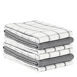 LANE LINEN Kitchen Towels and Dishcloths Set - Pack of 6 Cotton Dish Cloths, 18”x 28”, Soft Hand for Kitchen, Tea Towels, Premium Quick Drying Cleaning Grey