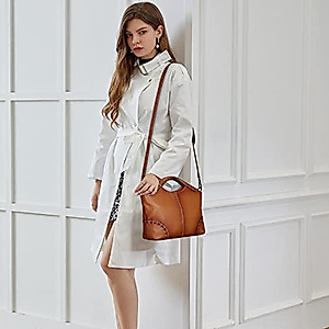 HESHE Genuine Leather Purses for Women Vintage Handbag Designer Satchel Ladies Shoulder Bag Crossbody Purse