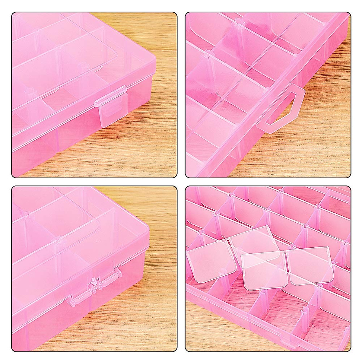Plastic Jewelry Box Storage Organizer Container with Adjustable Dividers 36 Grids Pink