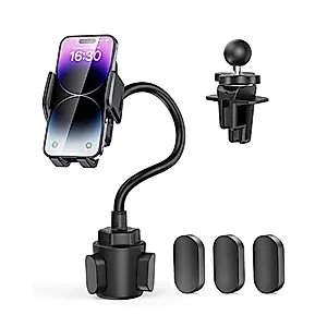 TECKNET Cup Holder Phone Mount for Car - Vent Clip with Cars, Trucks - Adjustable Gooseneck Cradles - Compatible with iPhone, Samsung, Google and Other 4''-7'' Cell Phones