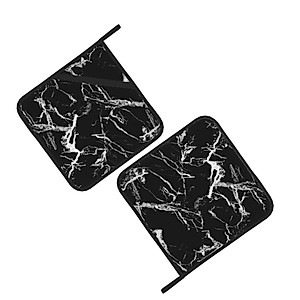 Stripe Marble Black and White Pot Holders Set of 2 Heat Resistant Hot Pot Holder Pads Kitchen Potholder for Cooking and Baking
