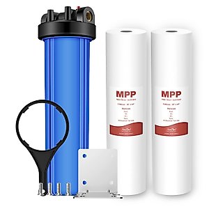 SimPure 20 inch Water Filter Housing DB20P and 20" x 4.5" Sediment Whole House Water Filter Cartridges, Pre-Filtration System for Well and City Water, 1" NPT Port