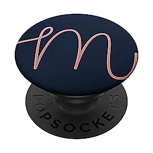 Golden Rose Pink Initial Letter-M On Dark Navy Blue PopSockets Swappable PopGrip