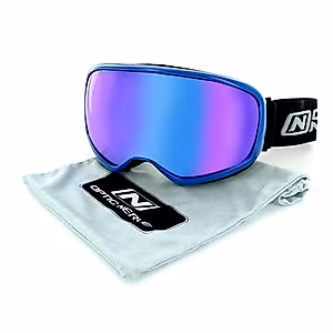 Optic Nerve - 2022 Premium & Affordable Non-Polarized Winter Sport Goggles Sunglasses for Men/Women, Snoasis Edition with Shiny Blue Frame/Rose/Silver Flash Mirror Lens