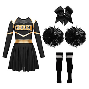 TSSOE Girls Cheerleading Uniform Long Sleeve Leotard Dress Cheer Leader Outfits Performance Costume A01 16 Years