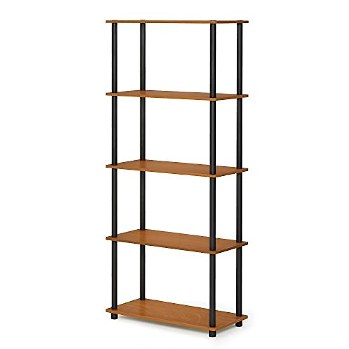 Furinno Turn-N-Tube 5-Tier Multipurpose Shelf / Display Rack / Storage Shelf / Bookshelf, Round Tubes, Light Cherry/Black