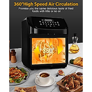 Air Fryer, 13 Quart Air fryer Oven with Rotisserie Function, 10 in 1 Electric Hot Oven with 8 Cooking Accessories and Recipe, 1700W Air Fryer Toaster Oven with 9 Presets, Preheat & Defrost Function