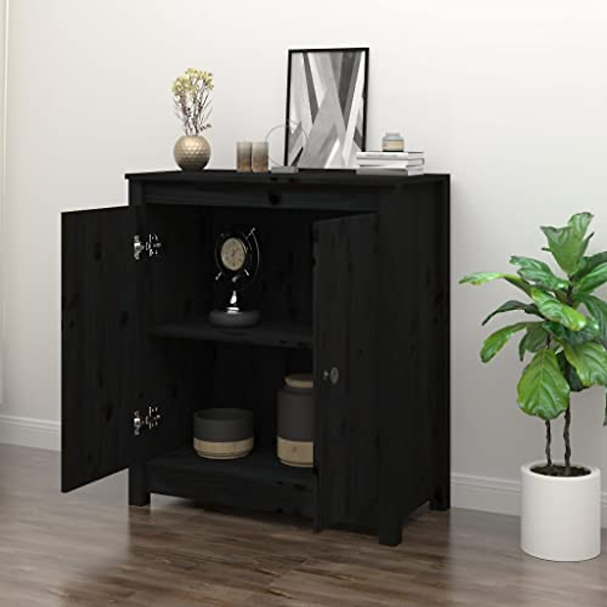 TIFITGO Asomie Sideboard Black 27.6"x13.8"x31.5" Solid Wood Pine Home Furniture Cabinets Fashion Kitchen Indoor Storage Buffets Sideboards Storage Cabinet US Stock Fast Shipment Black