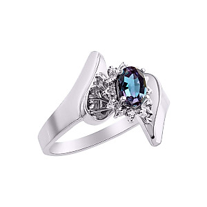 Rylos Floral Designer Ring with 6X4MM Oval Gemstone & Sparkling Diamonds in Sterling Silver- Birthstone Alexandrite Jewelry Size 7