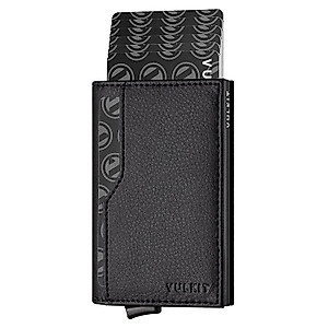 VULKIT Card Holder Wallet for Mens with ID Windows RFID Blocking Pop Up Wallet Slim Leather Wallet Holds Up to 12 Cards Men's Card Case, Black