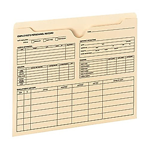 Smead Employee Record File Jacket, Reinforced Straight-Cut Tab, Flat-No Expansion, Letter Size, Manila, 20 per Pack (77100)