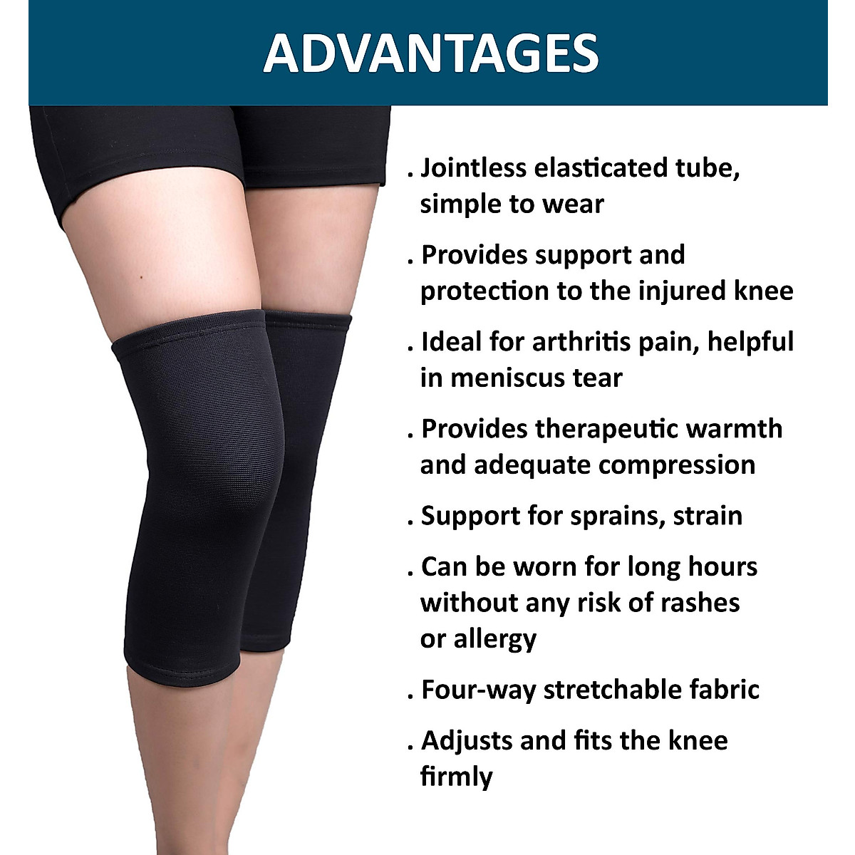WC_ Black Knee Support Brace, Knee Sleeves for Running, Jogging, Sports, Joint Pain Relief, Arthritis and Injury Recovery for Men and Women (Pair)