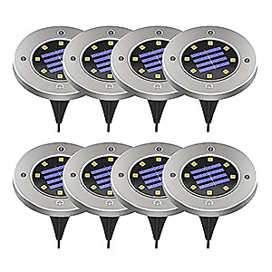 Elite 8LED Solar Ground Light Stainless Steel for Lawn,Garden,Pathway Drive Way IP65 Waterproof 8 Pack