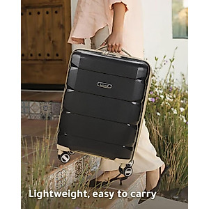 LUGGEX Black Carry On Luggage with Spinner Wheels, PP Lightweight Suitcase with 14 Inch Case, Expandable Luggage 2 Piece