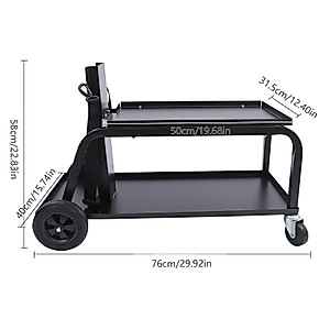 2 Tier Welding Cart on Wheels, Universal Mobile Welding Welder Cart Plasma Cutter Tank Storage MIG TIG ARC Plasma Cutter Welding Cart 110lbs Weight Capacity