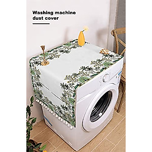 Fridge Dust Cover with Pockets, Summer Palm Tree Microwave Oven Dustproof Cover Decorative Kitchen Appliance Protector Cover Multi-Purpose Top Covers 12"x35" Tropical Green Leaves Peacock