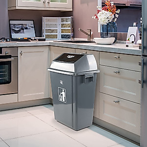 Melontray 13 Gallon 4 Pack Tall Swing-Top Trash Can, Plastic Kitchen Swing Lid Garbage Bin, Grey