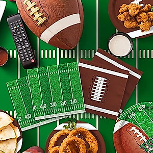 Football Party Supplies Kit Serve 24,Includes Dinner Plates, Dessert Plates, Napkins, Cups,Banner and Touchdown Tablecloth for Football Birthday Party Football Gameday Tailgate Party Decorations