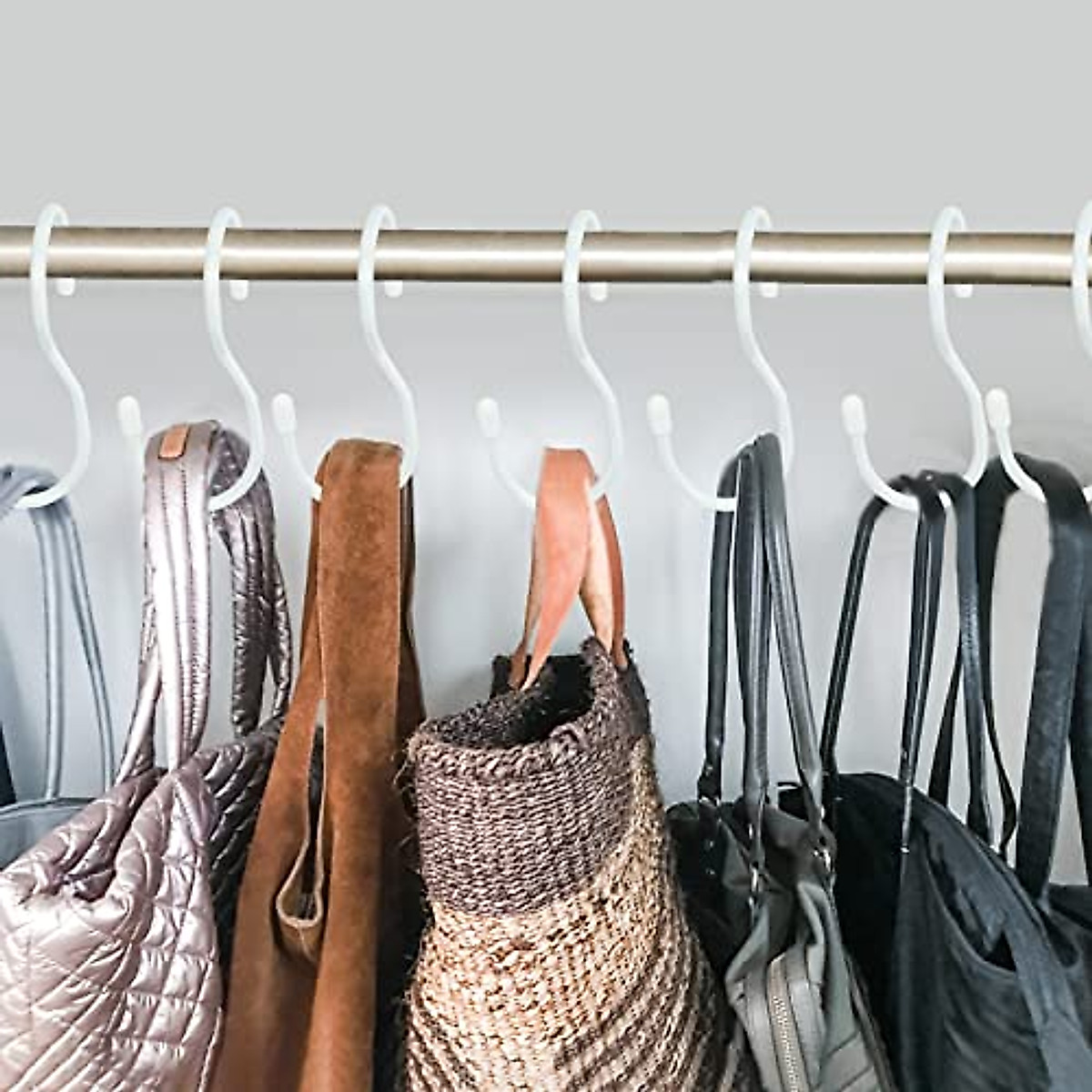 12 Pack Purse Hanger for Closet,Unique Twist Design Bag Hanger Purse Hooks, Large Size Closet Rod Hooks for Hanging Bags, Purses, Handbags, Belts, Scarves, Hats,Clothes, Pans and Pots (White)