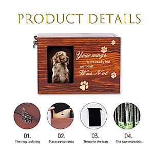 Pet Urns for Dogs or Cats Ashes, Loss Pet Memorial Remembrance Gift, Personalized Photo Frame Urns Wooden Memorial Keepsake Cat or Dog Memory Box with Black Flannel as Lining (157 Cubic Inches)