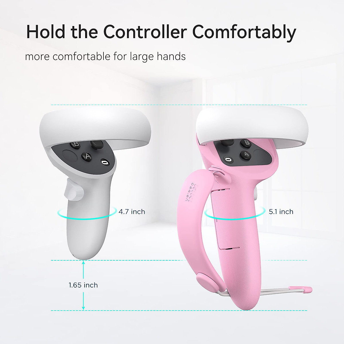 KIWI design Controller Grips Cover with Battery Opening Adjustable with Knuckle Straps, Suitable for Large Hands Compatible with Quest 2 Accessories (Pink)