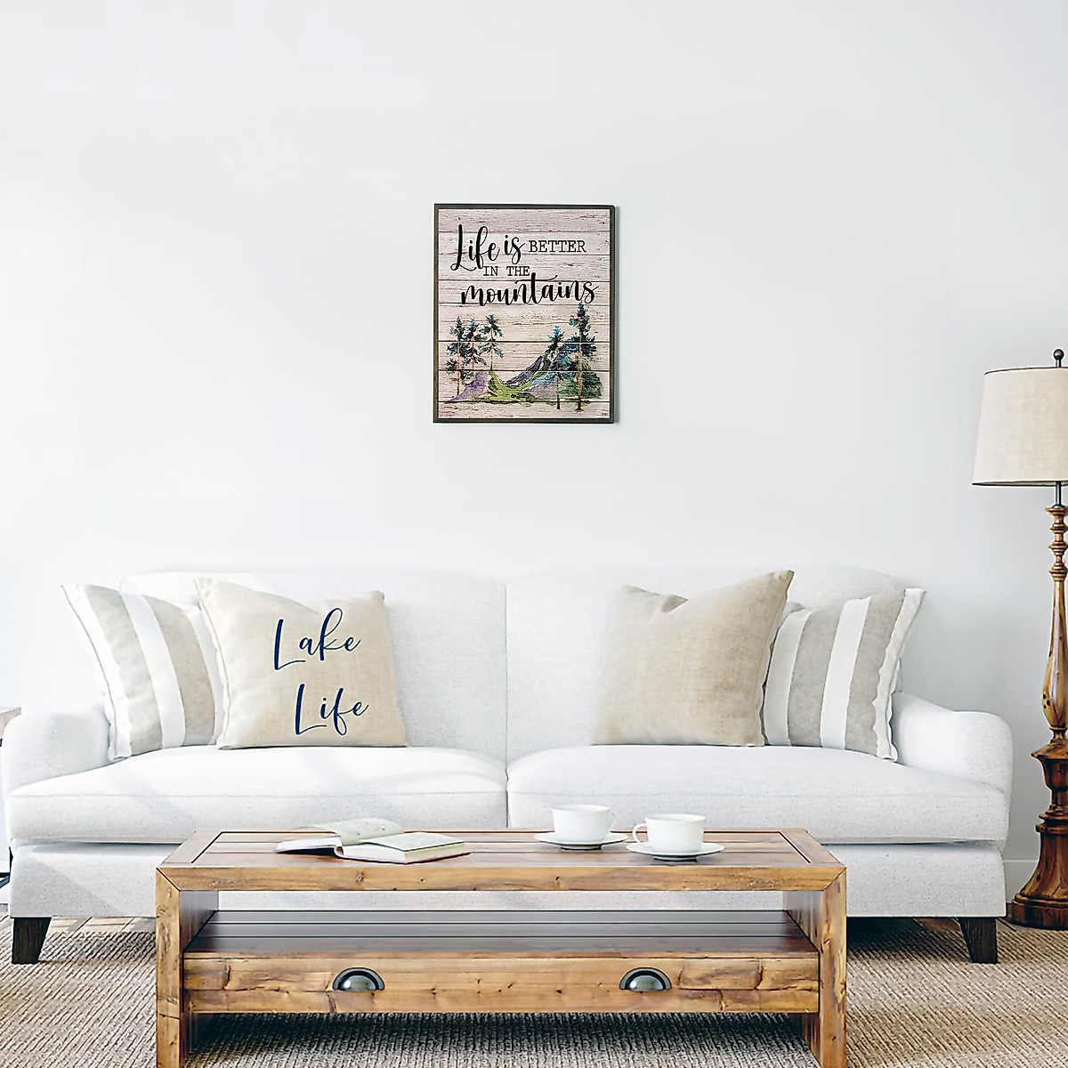 Life Is Better in the Mountains - Unframed 11x14” Rustic Outdoor Wall Art, Wood Landscape Print for Camping Cabin, Farmhouse, Lake House, and Apartment Decor